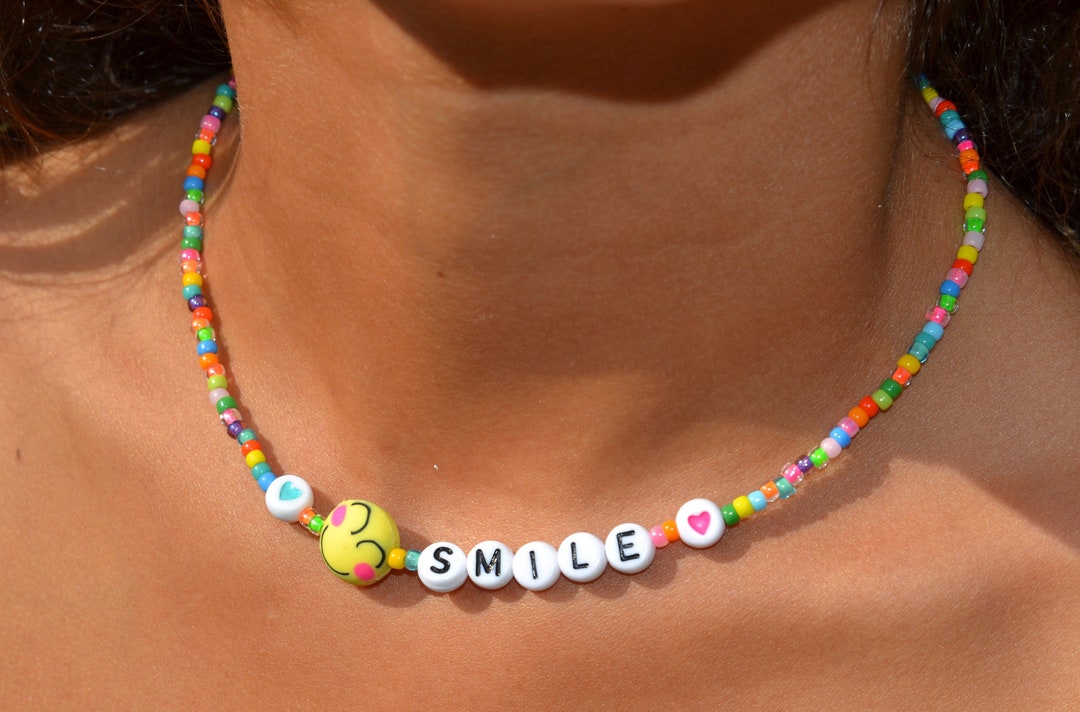Dainty, Colorful, Emoji, SMILE Beaded Necklace for Girls, Smile Emoji ...