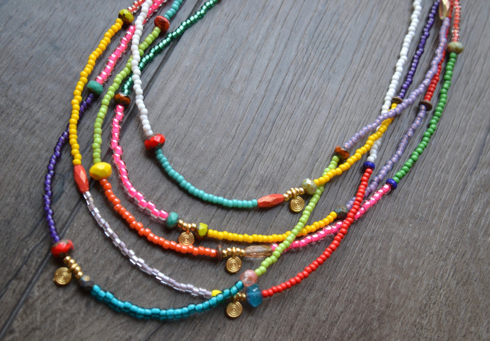 Five Strand Colorful Golden Goddess Necklace Multi Strand - Etsy