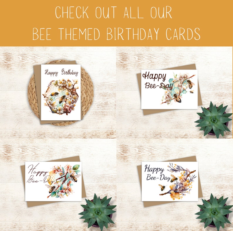 Bee Birthday Card 5x7 Bees Greeting Card Bee Themed Card Happy Bee Day ...