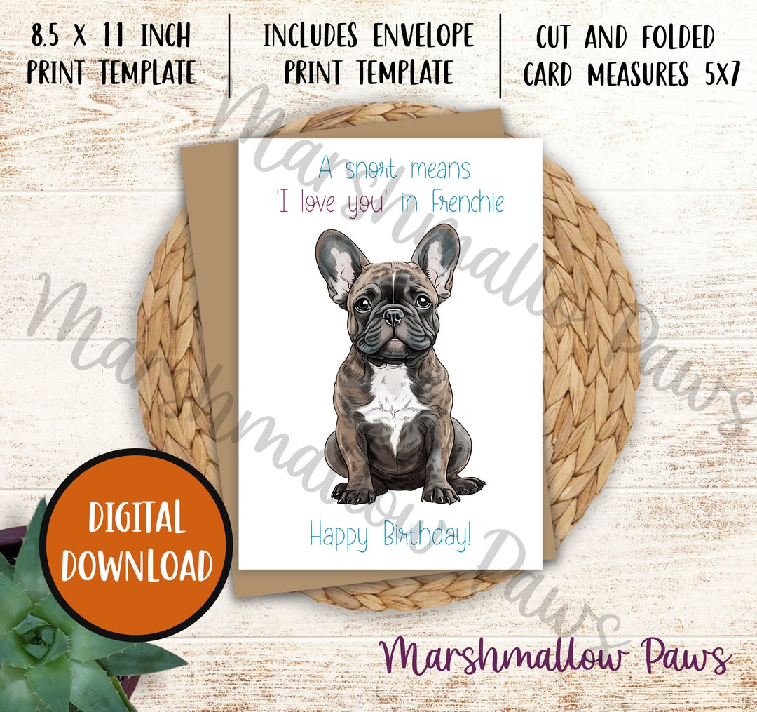 Printable Frenchie Birthday Card 5x7 Greeting Card - Etsy