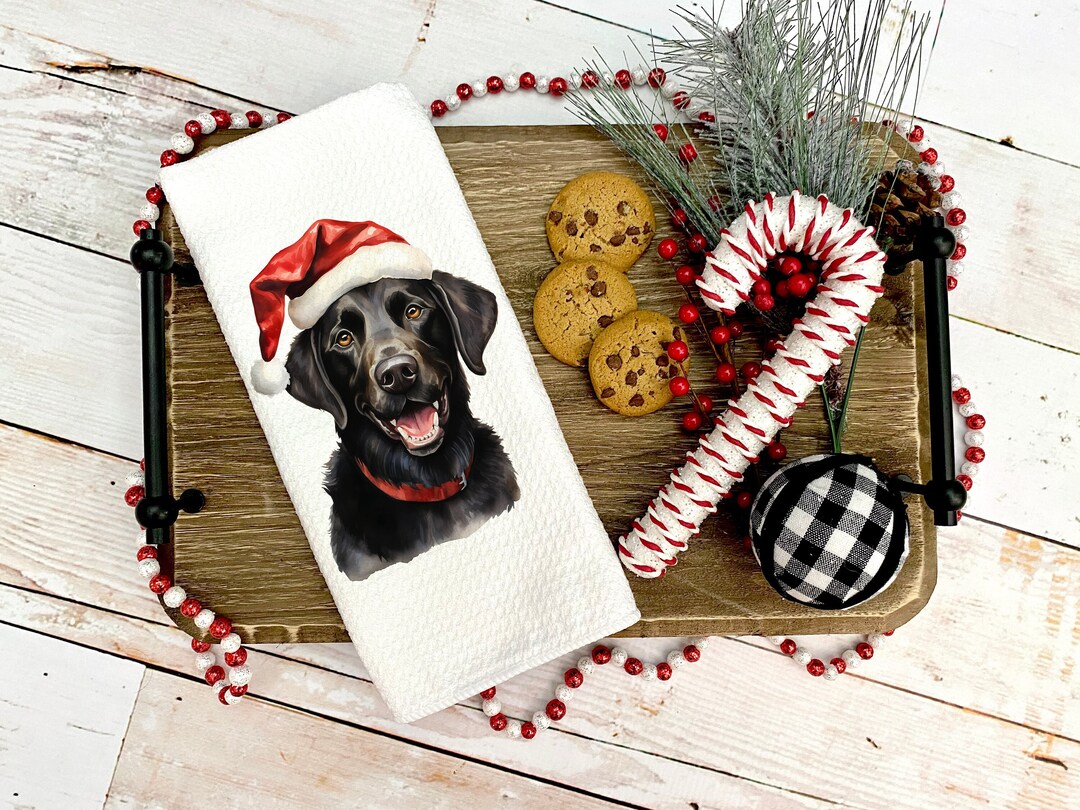 Christmas Black Lab Kitchen Towel: Santa Hat Waffle Weave Towel - Etsy
