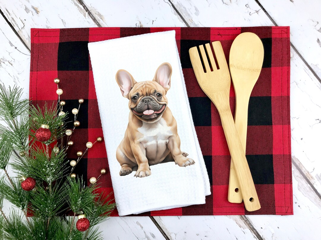 Personalized French Bulldog Kitchen Towel: Cream Frenchie Waffle Weave ...