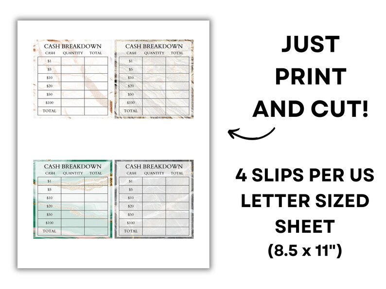 Printable Cash Breakdown Slip Printable Teller Slip Cash - Etsy