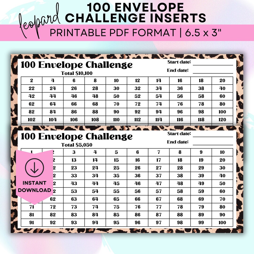 Printable 100 Envelope Challenge Inserts Printable 10k Savings 5k ...