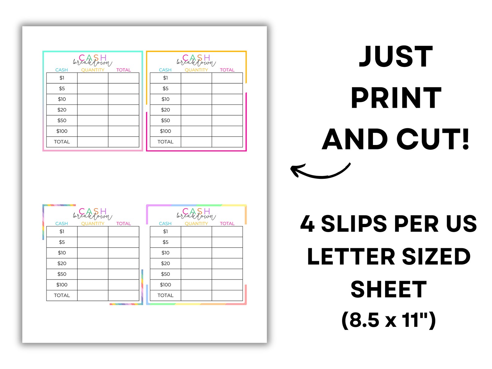 Printable Cash Breakdown Slip Printable Teller Slip Cash Withdrawal ...