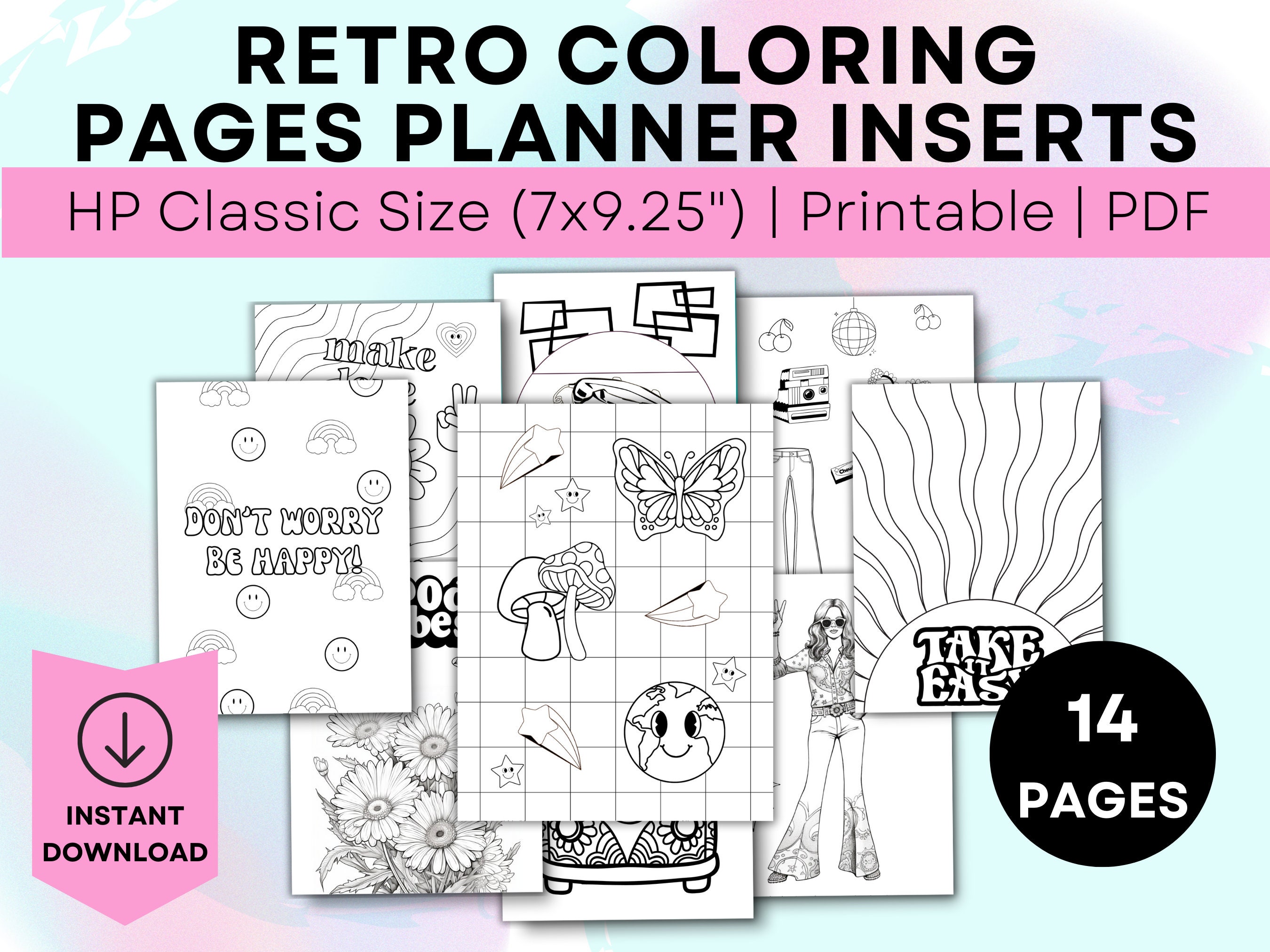 Retro Coloring Pages Printable HP Classic Printable Happy - Etsy
