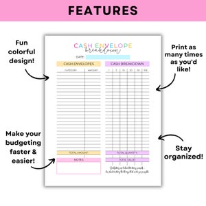 Printable Budget Breakdown Bundle Cash Envelope Breakdown Sheet ...