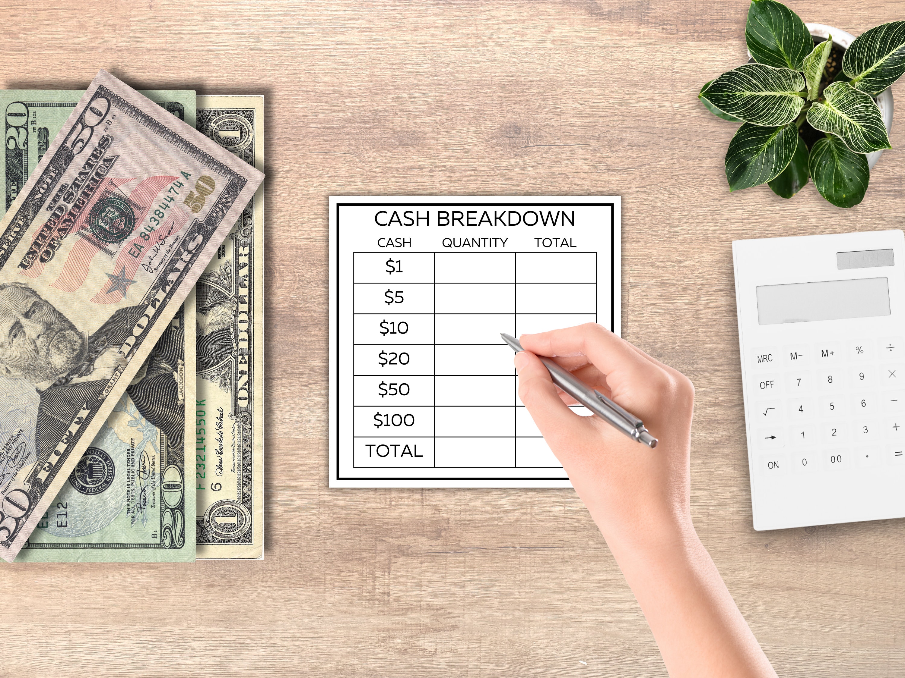 Printable Cash Breakdown Slip Printable Teller Slip Cash - Etsy