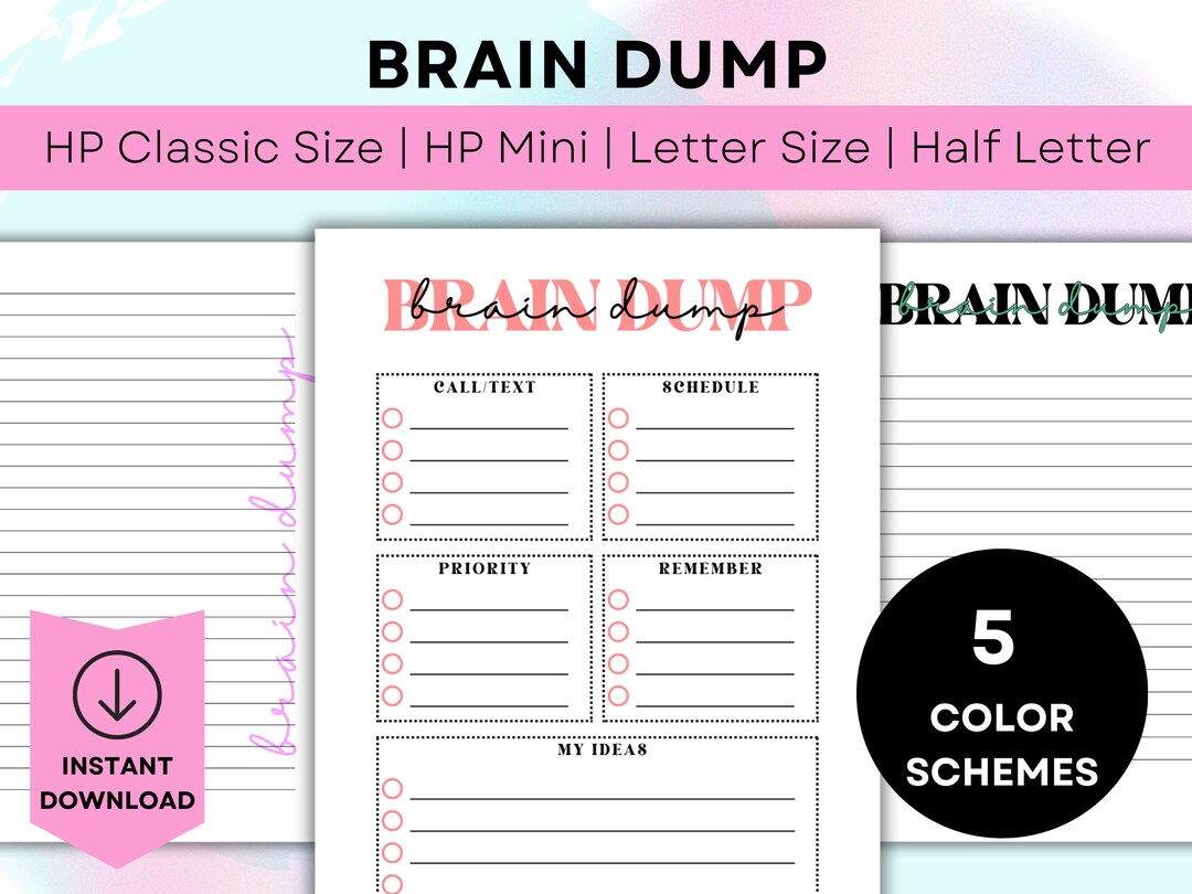 Brain Dump Printable, Happy Planner Inserts, Brain Dump Template ...