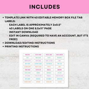 Editable Memory Box File Tab Labels Memory Box Labels Kids Keepsake Box ...