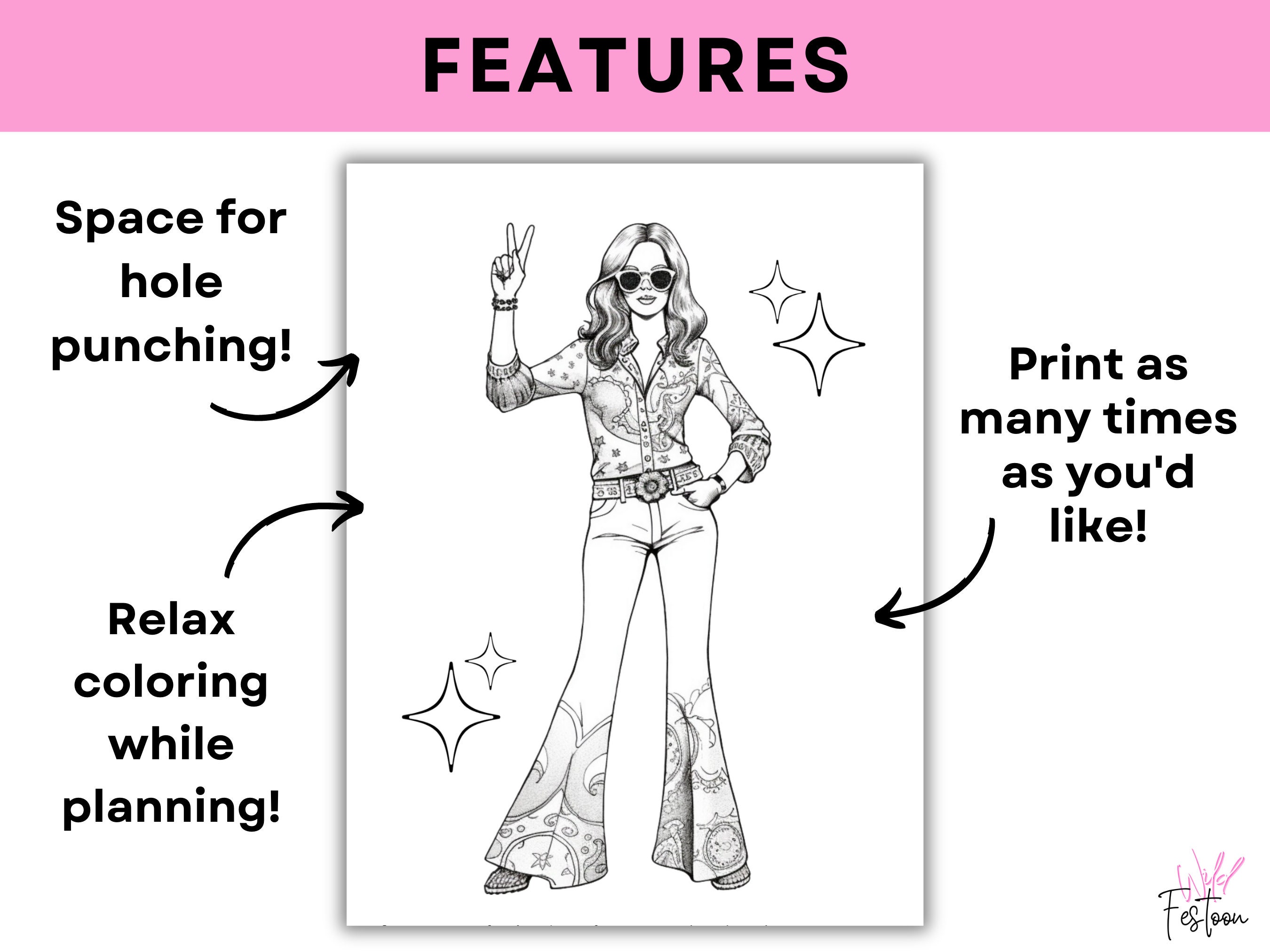 Retro Coloring Pages Printable HP Classic Printable Happy - Etsy