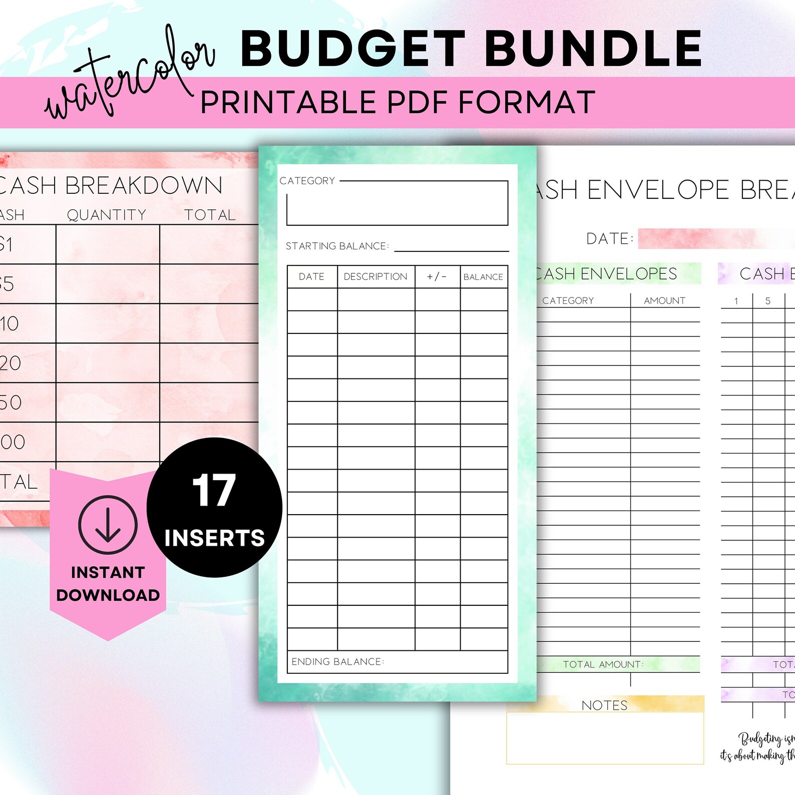 Printable Budget Breakdown Bundle Cash Envelope Breakdown Sheet ...