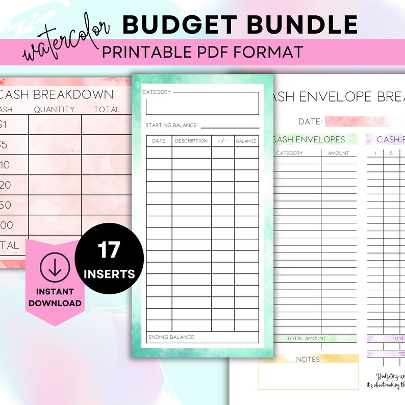 Printable Budget Breakdown Bundle Cash Envelope Breakdown Sheet ...