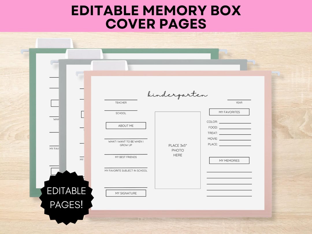 Editable Memory Box File Cover Pages Memory Box Pages Kids Keepsake Box ...