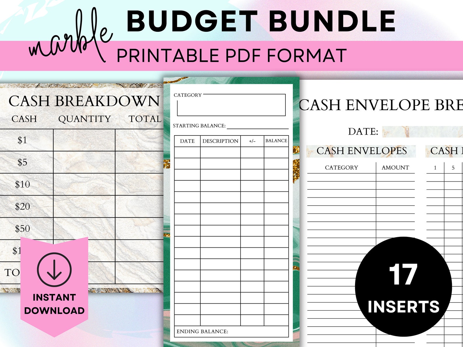Printable Budget Breakdown Bundle Cash Envelope Breakdown Sheet ...