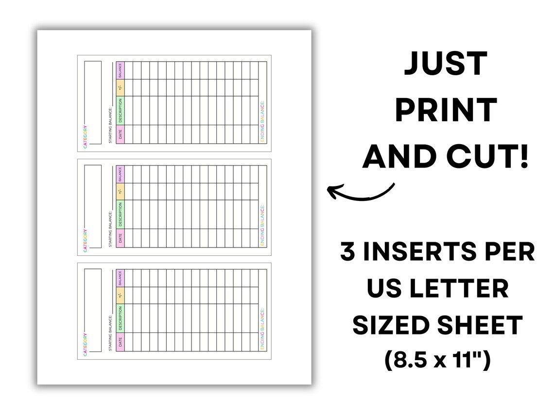 Cash Envelope Inserts Printable Cash Envelope Tracker Cash - Etsy