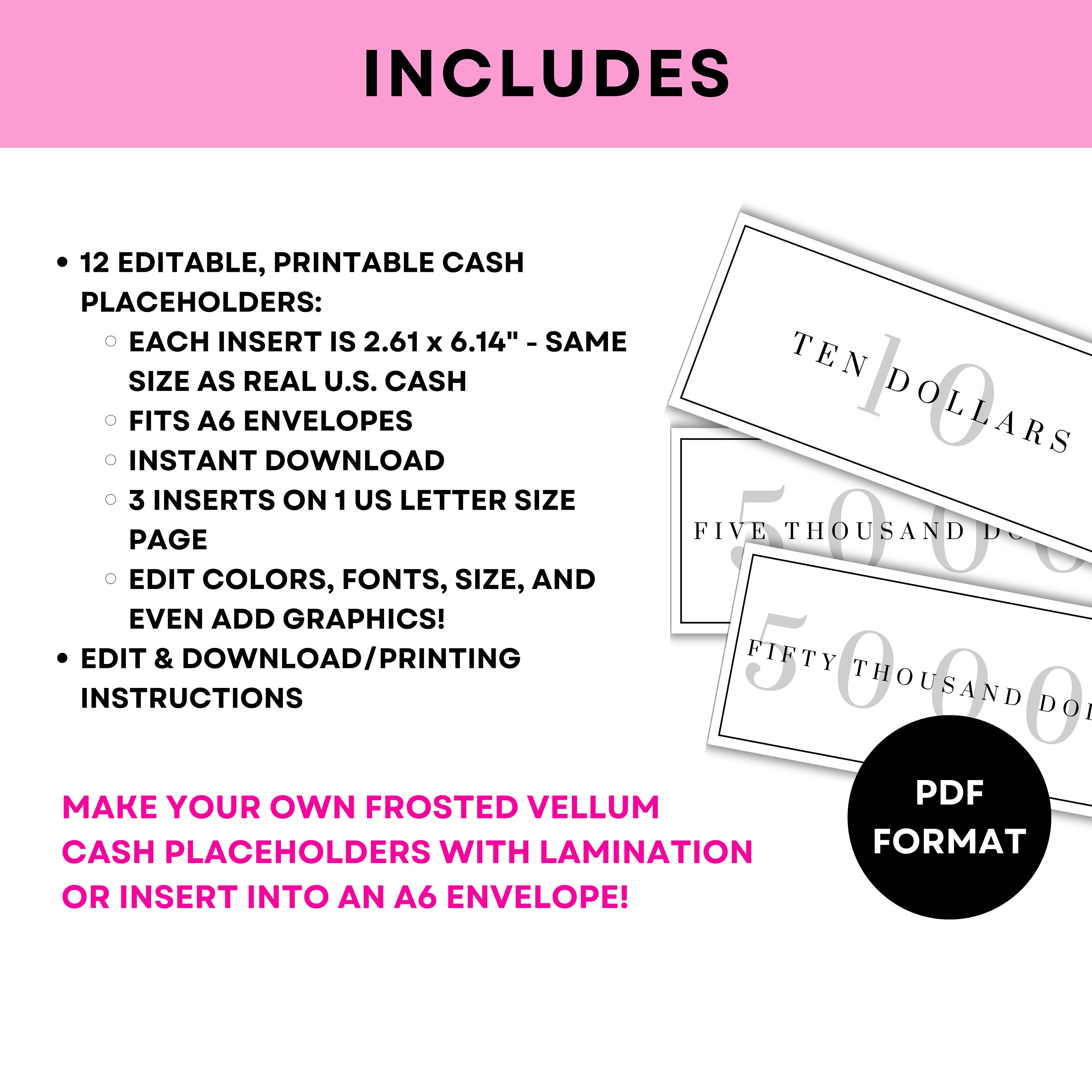 Editable Cash Placeholders Printable Inserts Printable Budget Envelope ...