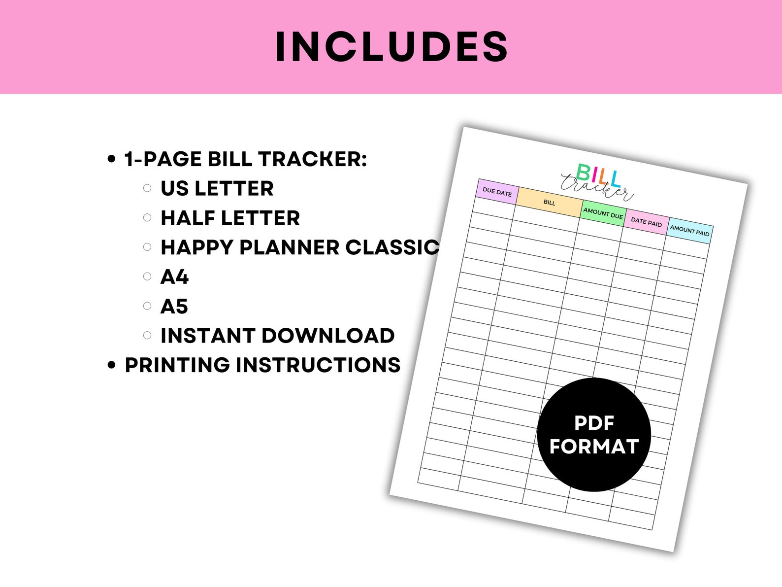 Printable Bill Tracker Printable Monthly Bill Checklist - Etsy