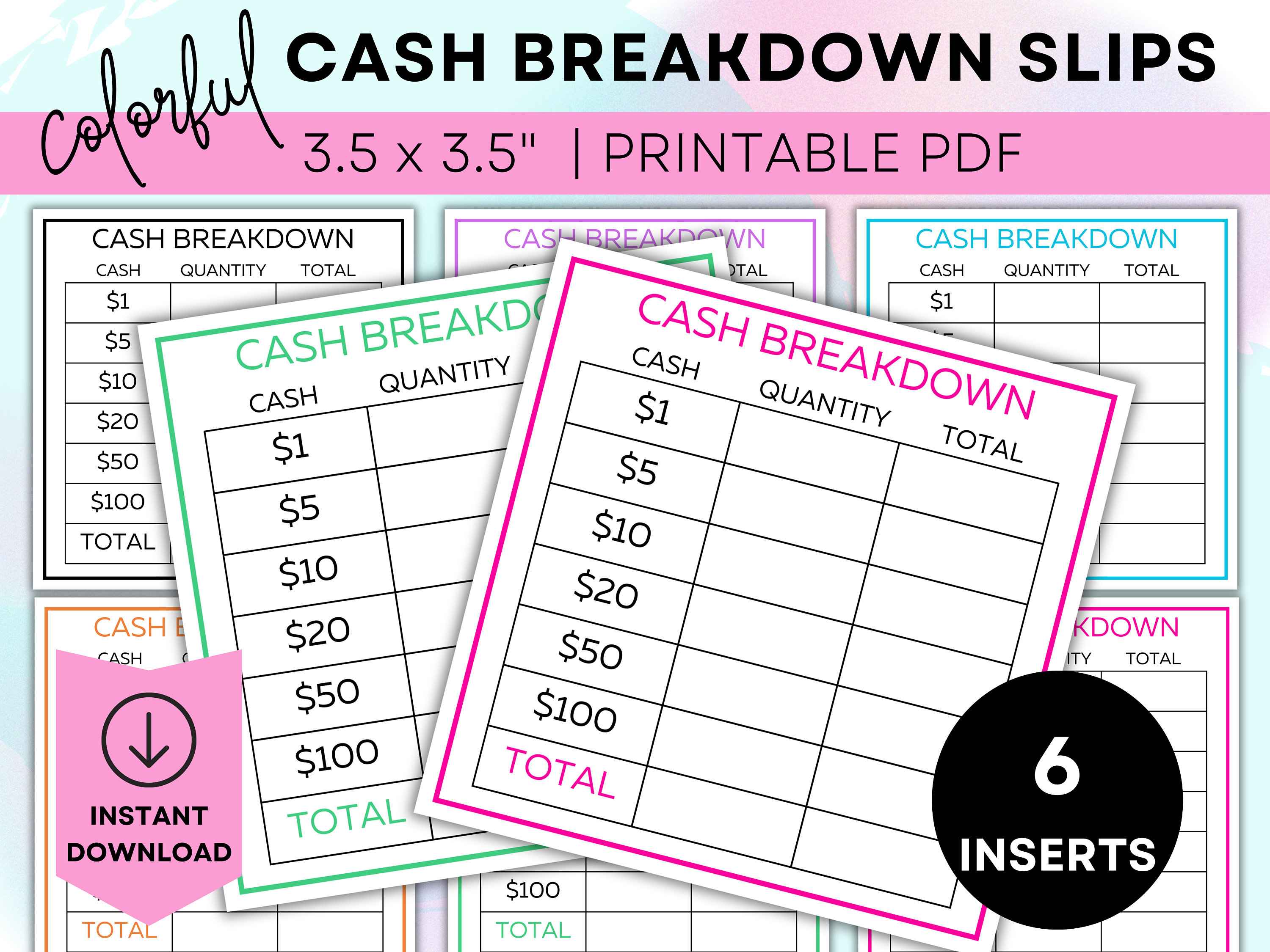 Printable Cash Breakdown Slip Printable Teller Slip Cash - Etsy