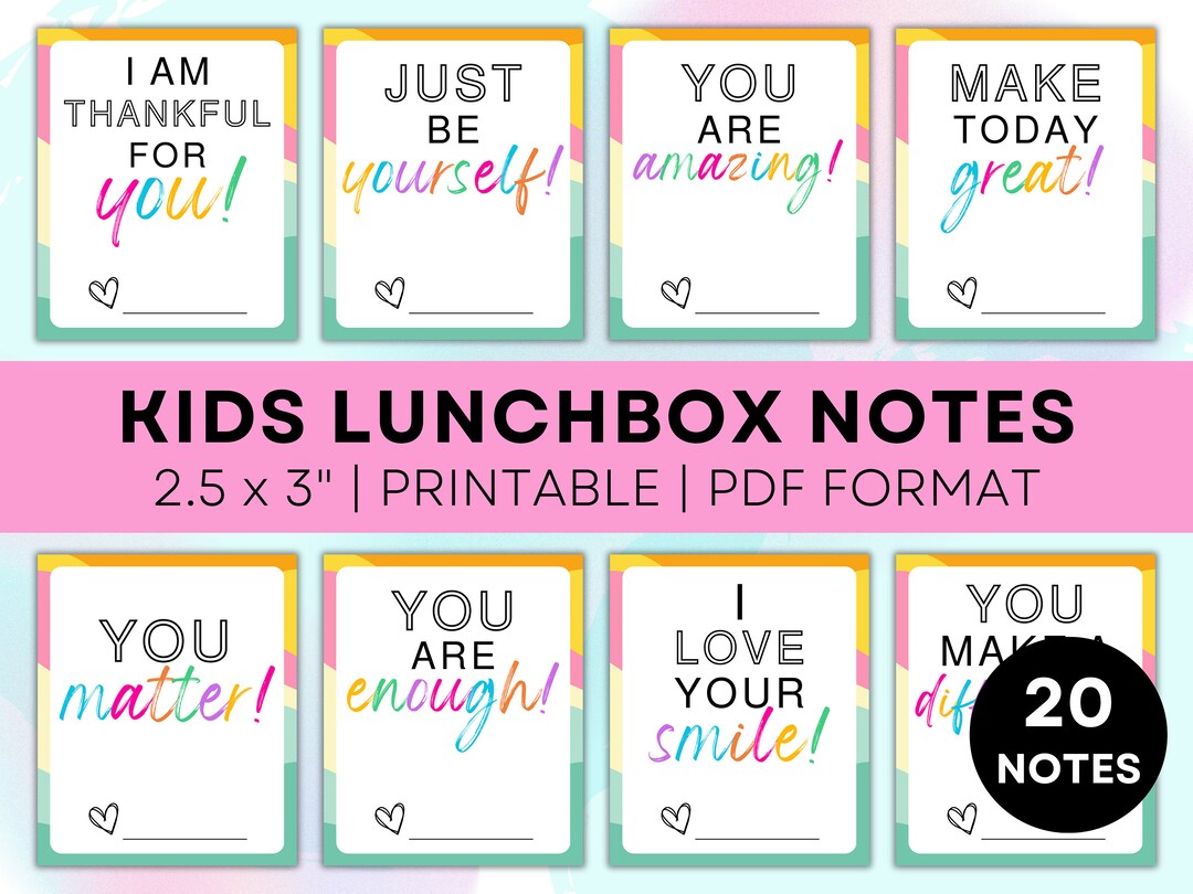 Kids Lunchbox Notes Printable Vintage Lunch Box Cards Back to School ...