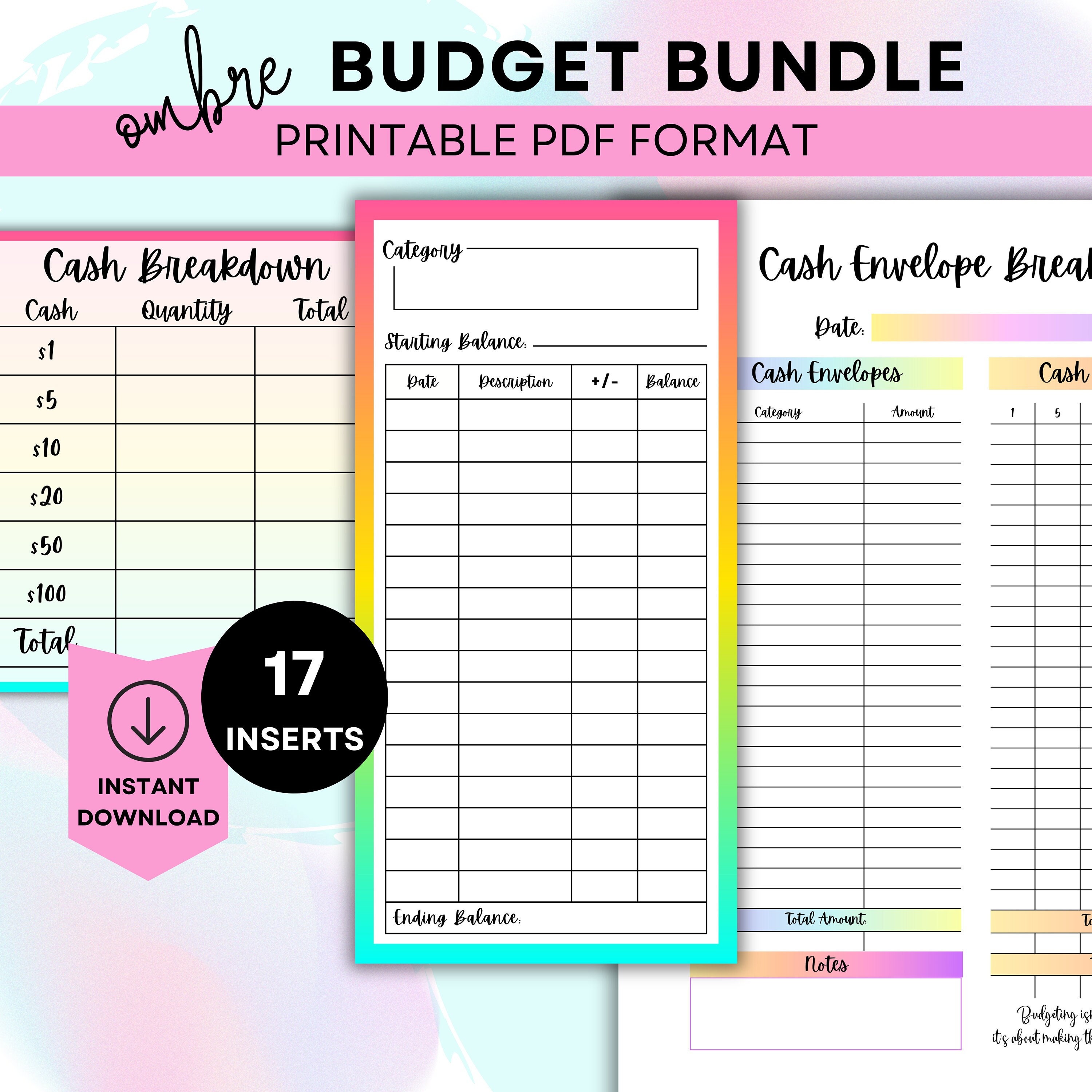 Printable Budget Breakdown Bundle Cash Envelope Breakdown Sheet ...