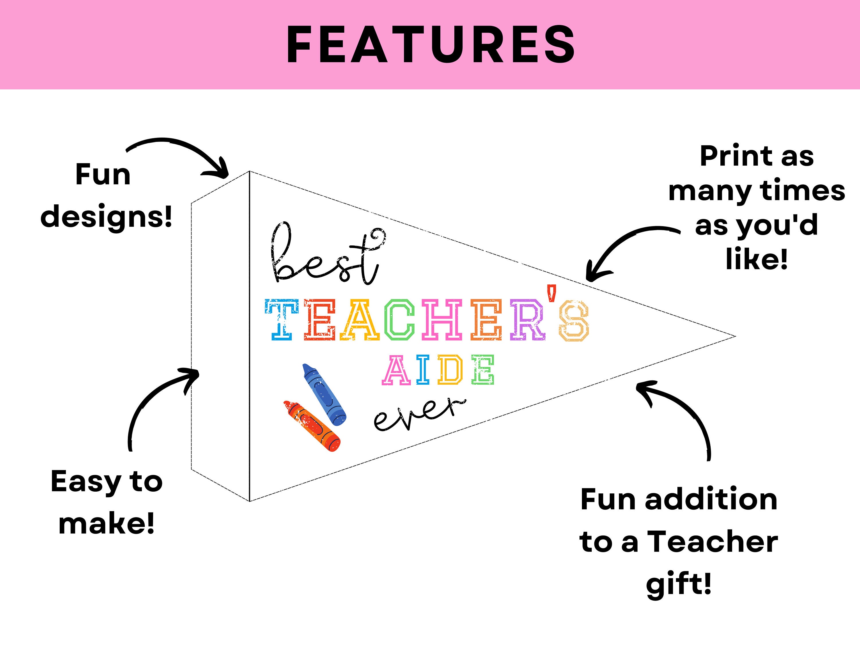 Printable Teacher Appreciation Pennant Flag Printable Teacher Aide Gift ...