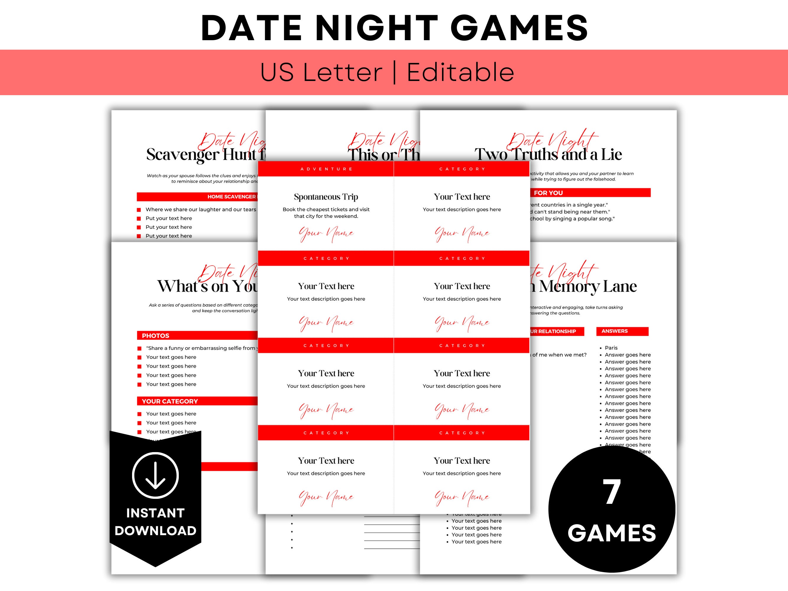 Editable Date Night Games Printable Date Night Printable Valentine's ...
