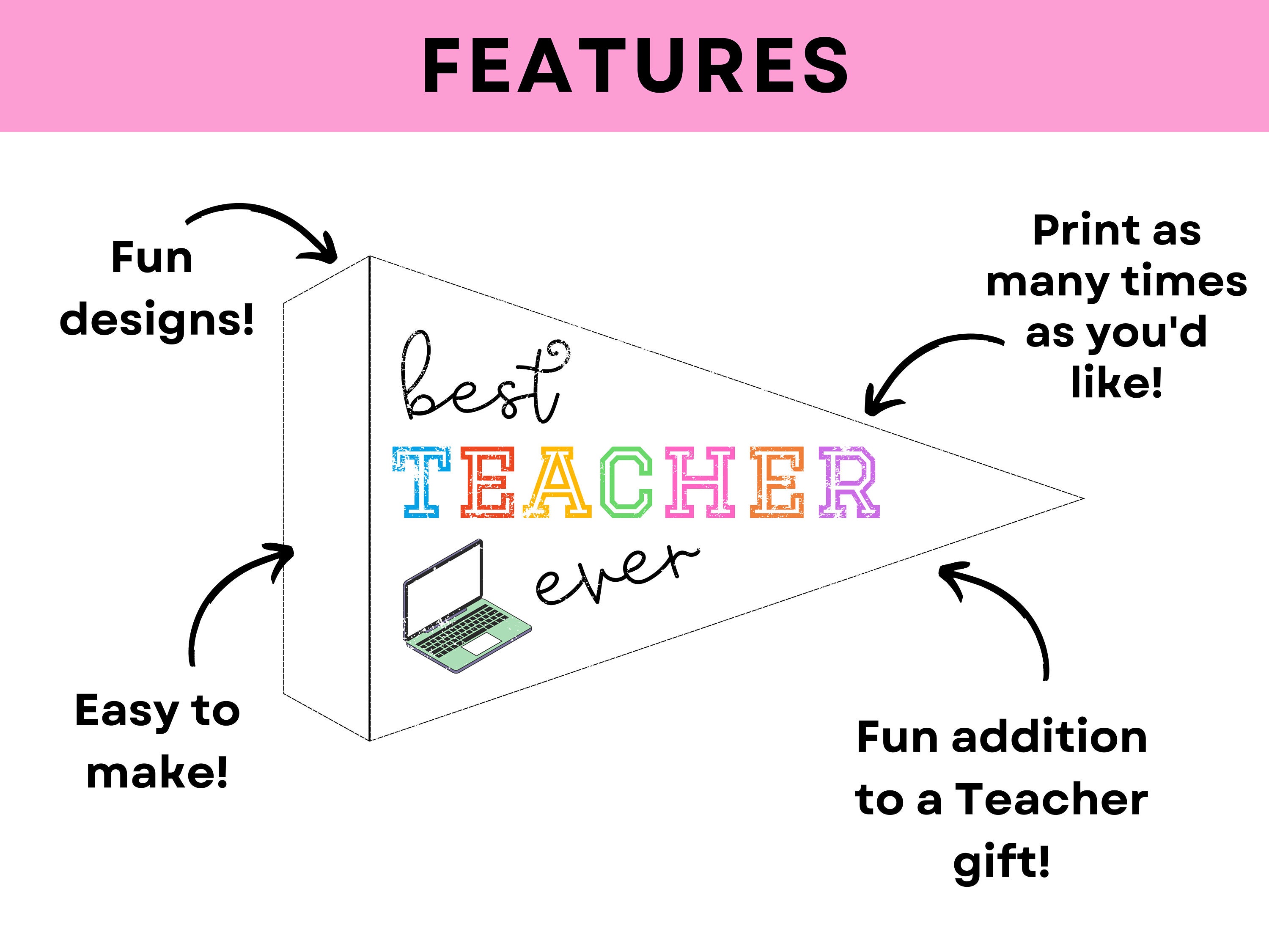 Printable Teacher Appreciation Pennant Flag Printable Best Teacher Sign ...