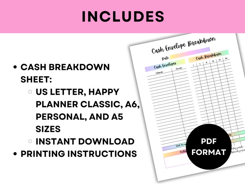 Printable Cash Envelope Breakdown Sheet Printable Cash - Etsy