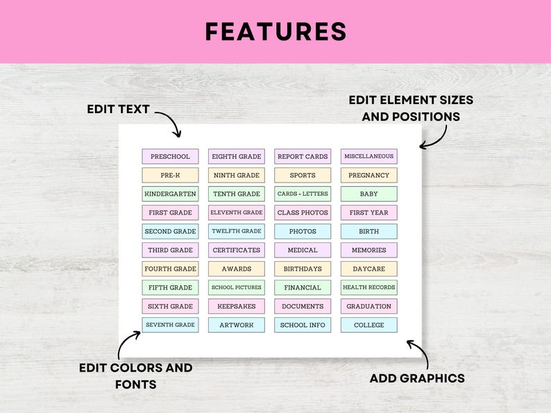 Editable Memory Box File Tab Labels Memory Box Labels Kids Keepsake Box ...