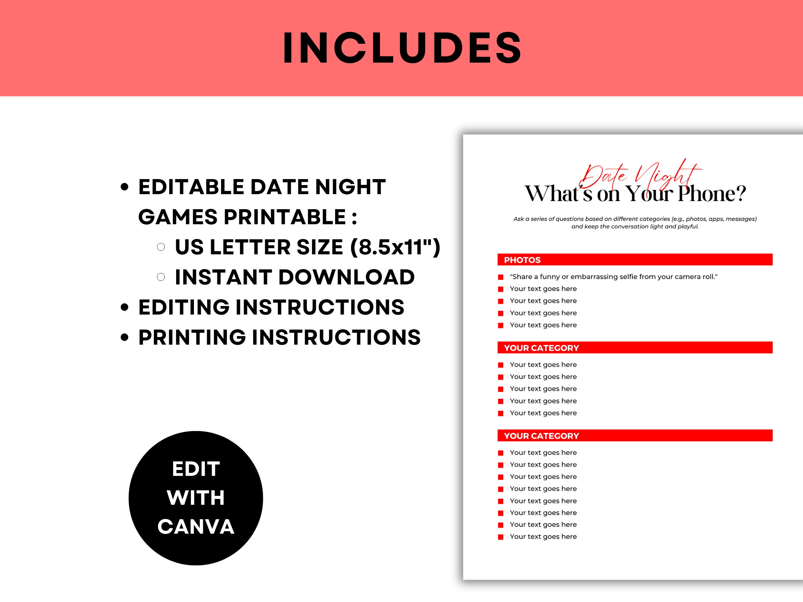 Editable Date Night Games Printable Date Night Printable Valentine's ...