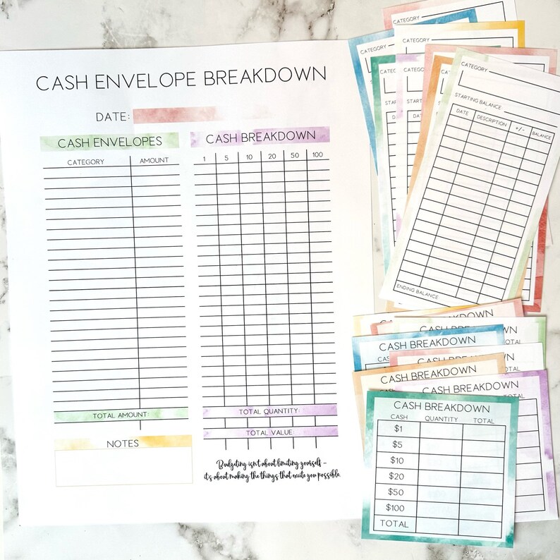 Printable Budget Breakdown Bundle Cash Envelope Breakdown Sheet ...