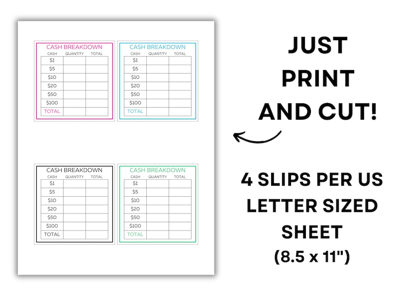 Printable Cash Breakdown Slip Printable Teller Slip Cash Withdrawal ...
