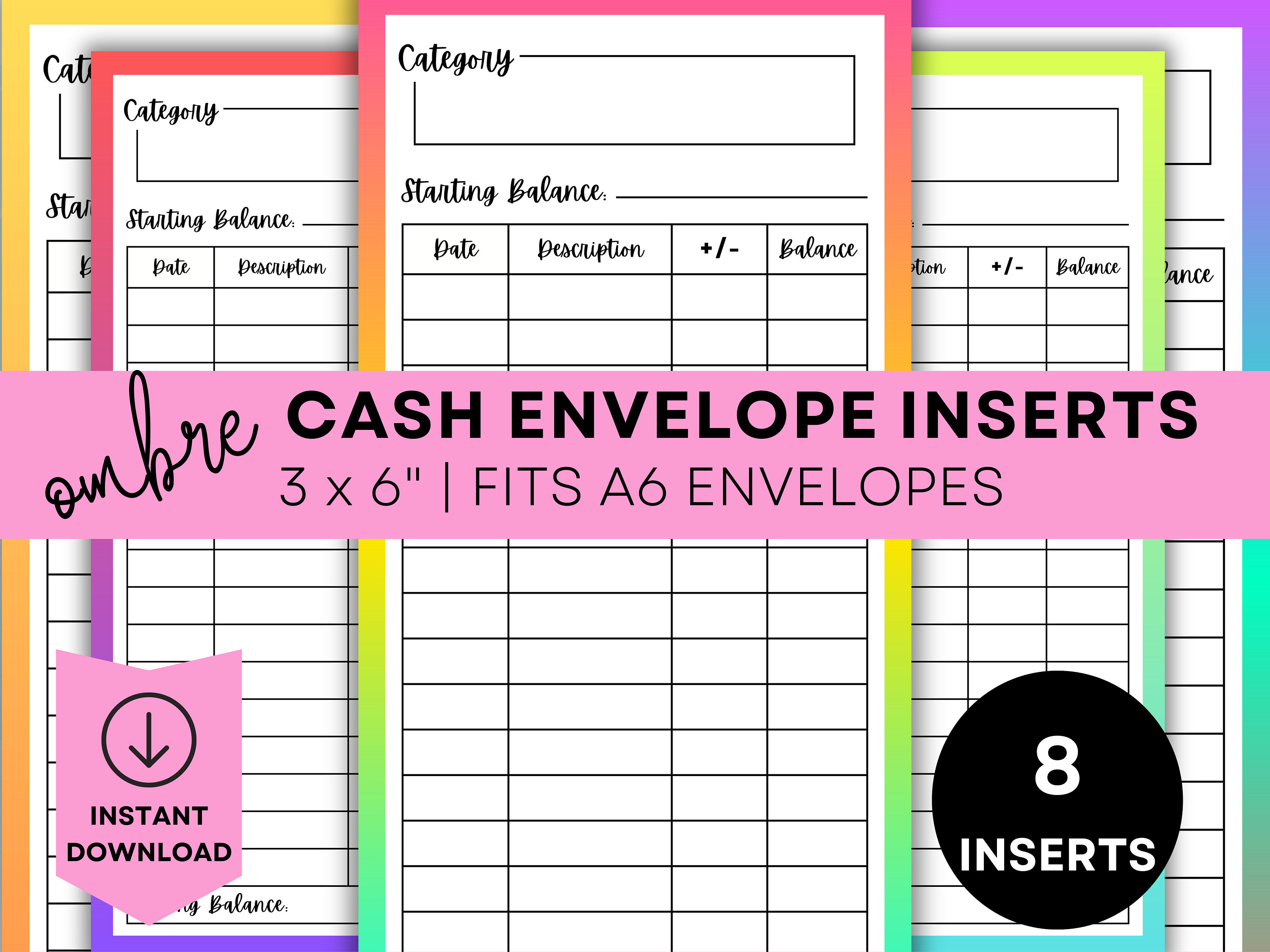 Cash Envelope Inserts Printable Cash Envelope Tracker Cash - Etsy
