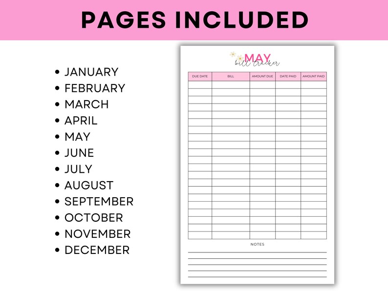 Printable Monthly Bill Tracker Printable Planner Inserts Printable Bill ...