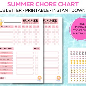 Summer Chore Chart Printable, Chore Chart, Kids Chore Chart, Pink Chore ...