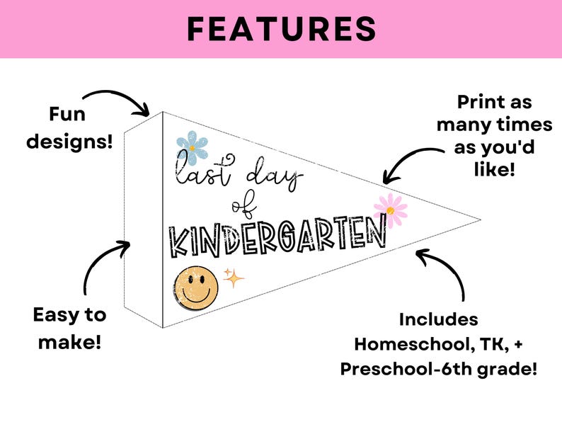 Printable First Day of School Pennant Flag Printable Last Day of School ...