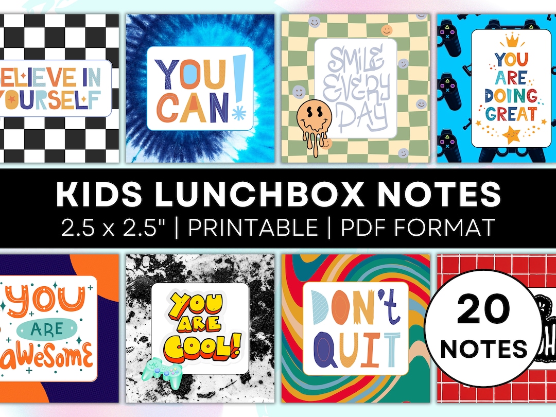 Kids Lunchbox Notes Printable Retro Lunch Box Cards Back to School ...