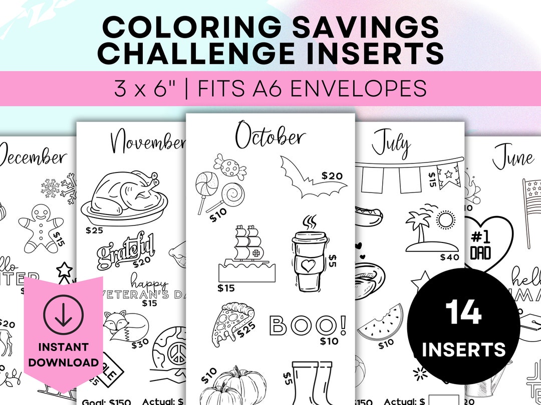 Beginner Savings Challenge Bundle Printable Coloring Savings Challenge ...