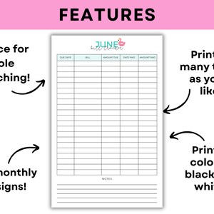 Printable Monthly Bill Tracker Printable Planner Inserts Printable Bill ...