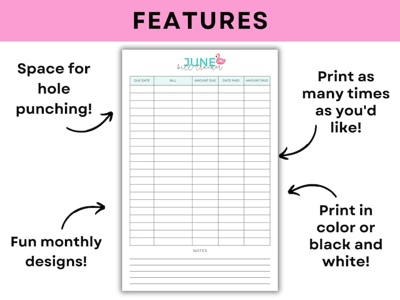 Printable Monthly Bill Tracker Printable Planner Inserts Printable Bill ...