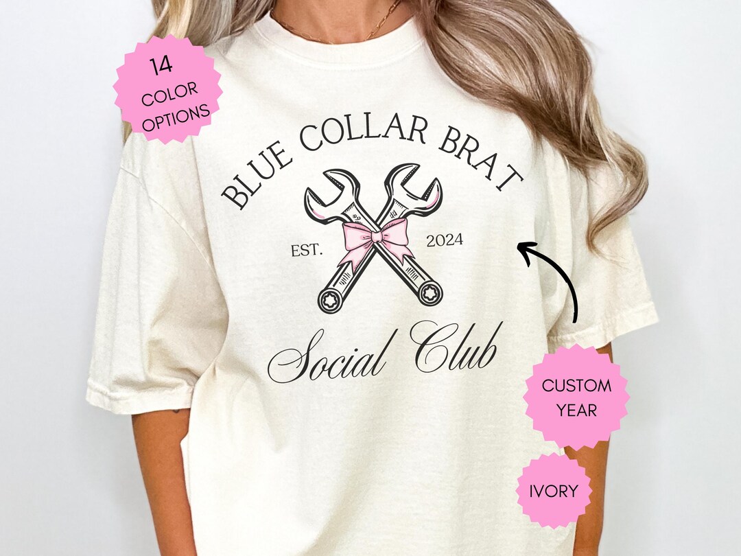Custom Blue Collar Brat Social Club Shirt Coquette Blue Collar Wife Shirt Blue Collar Gift Blue ...