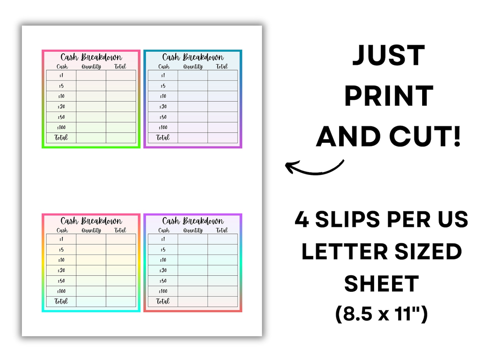 Printable Cash Breakdown Slip Printable Teller Slip Cash Withdrawal ...