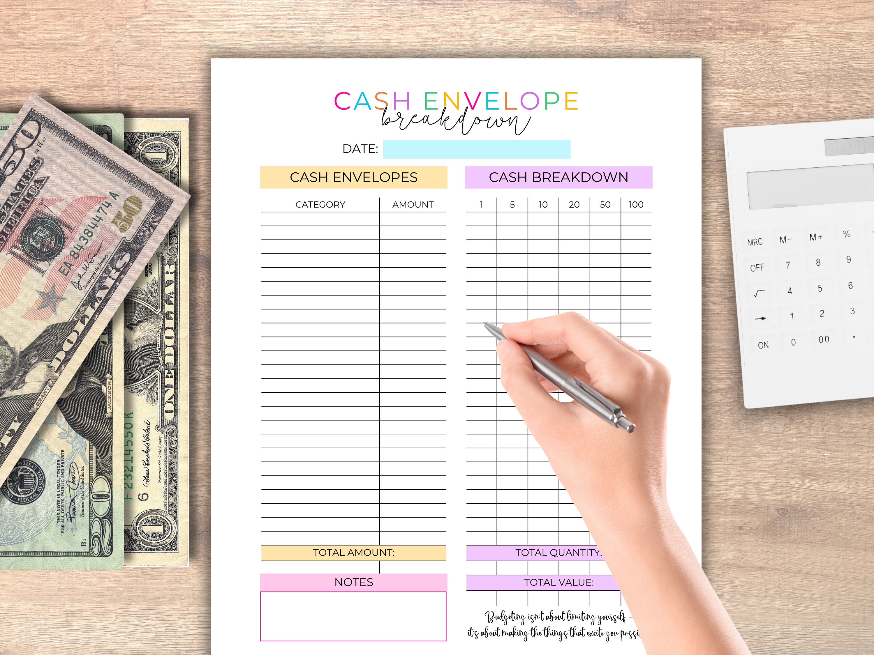 Printable Cash Envelope Breakdown Sheet Printable Cash Denomination ...