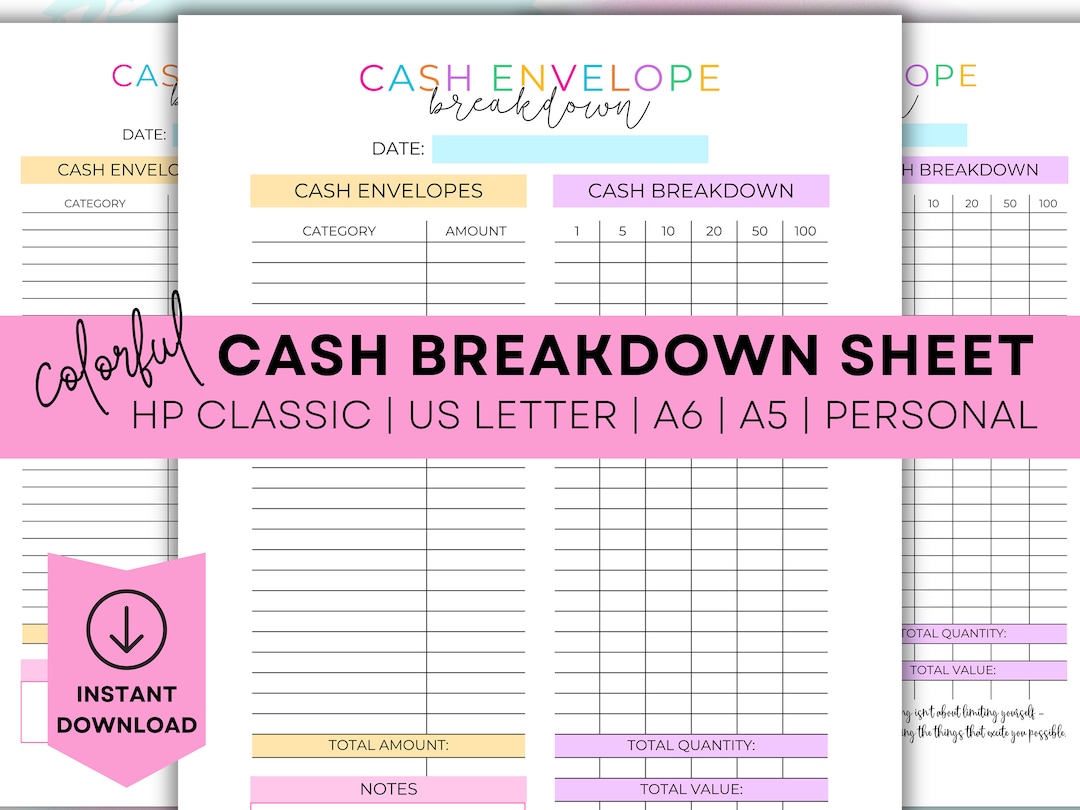 Printable Cash Envelope Breakdown Sheet Printable Cash Denomination ...