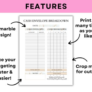 Printable Budget Breakdown Bundle Cash Envelope Breakdown Sheet ...