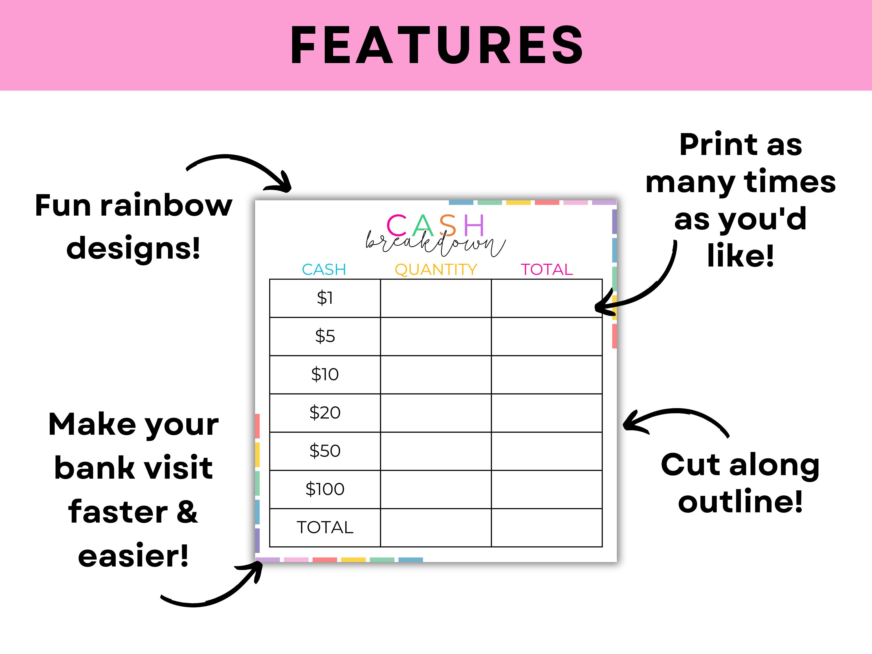 Printable Cash Breakdown Slip Printable Teller Slip Cash - Etsy