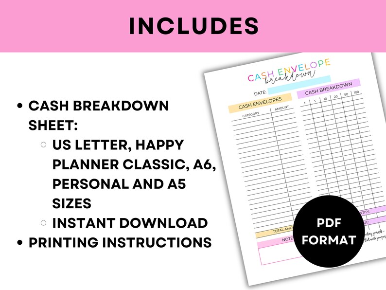 Printable Cash Envelope Breakdown Sheet Printable Cash Denomination ...