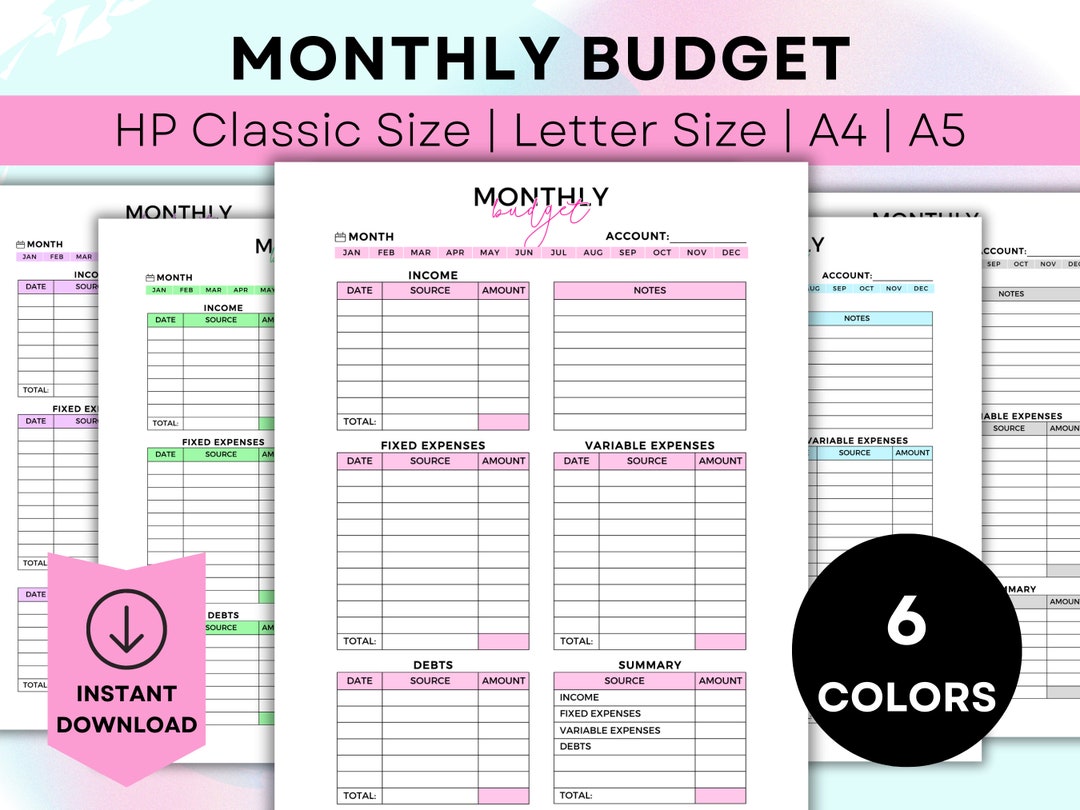 Monthly Budget Printable Budget Sheet Budget Tracker Printable Planner ...