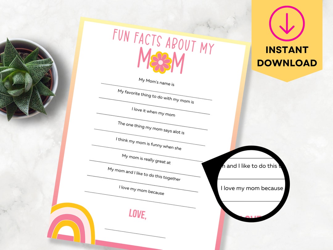 Mother's Day Printable, Facts About Mom, Gifts From Child, All About ...